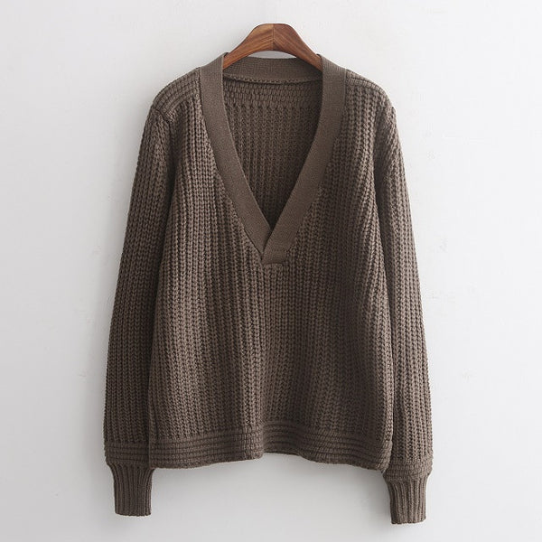 Design V-Neck Long-Sleeved Knit Sweater – wensoal